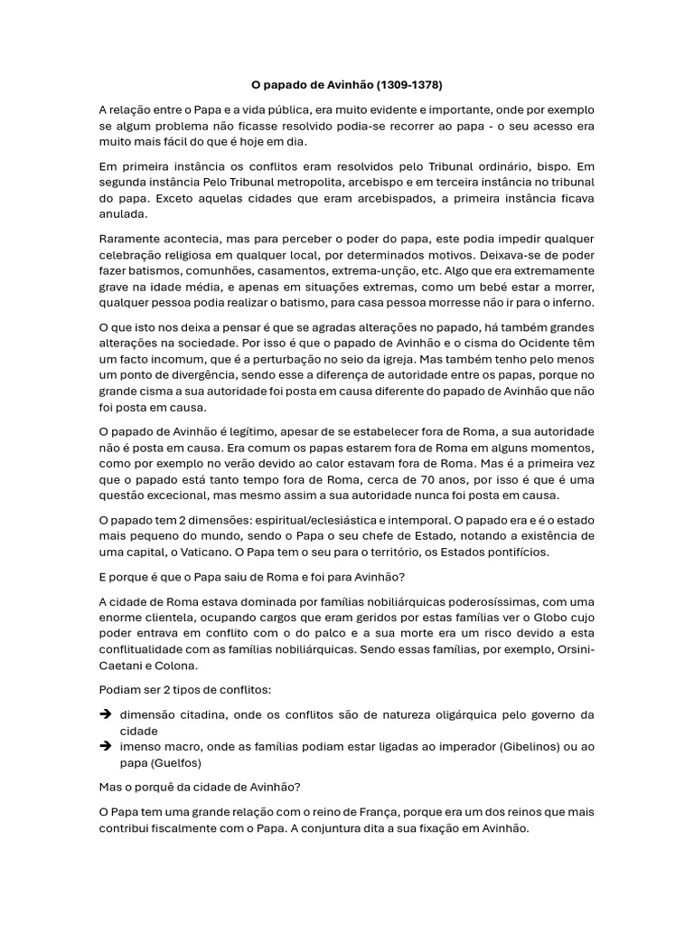 O Papado de Avinhão: Poder e Conflitos | PDF | Papa | Roma