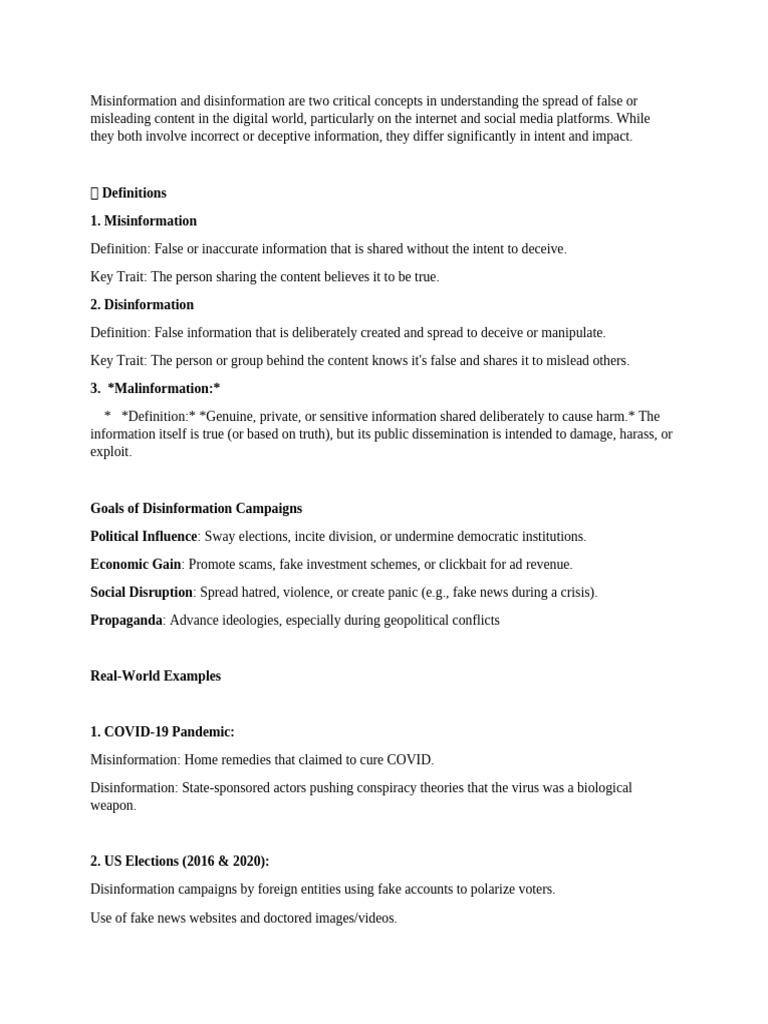 Misinformation and Disinformation and Malinformation | PDF | Deception ...
