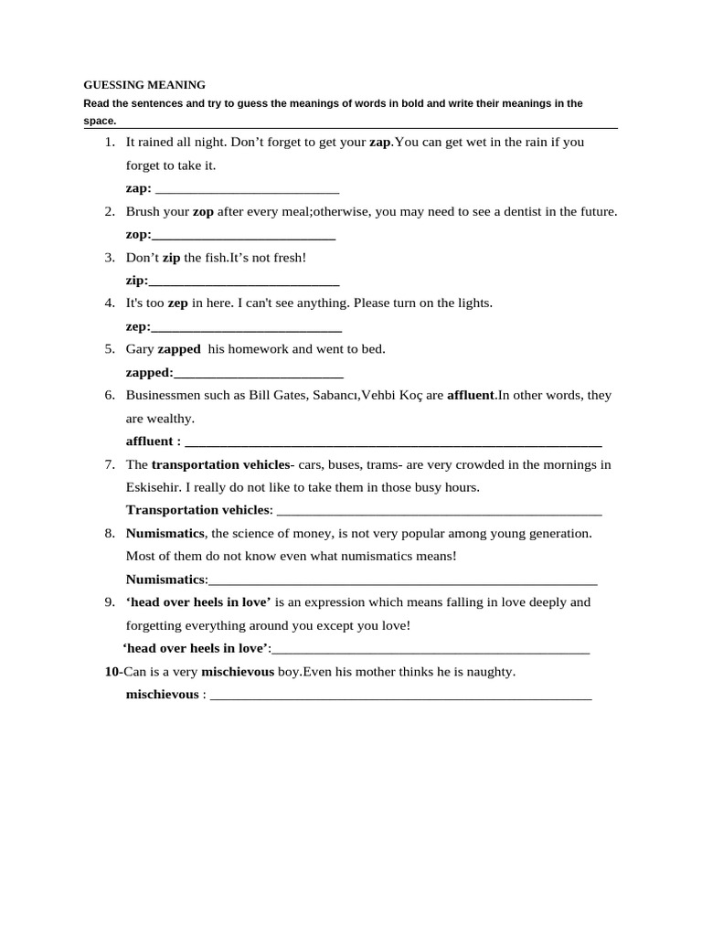 Quiz Guessing Meaning 1 | PDF