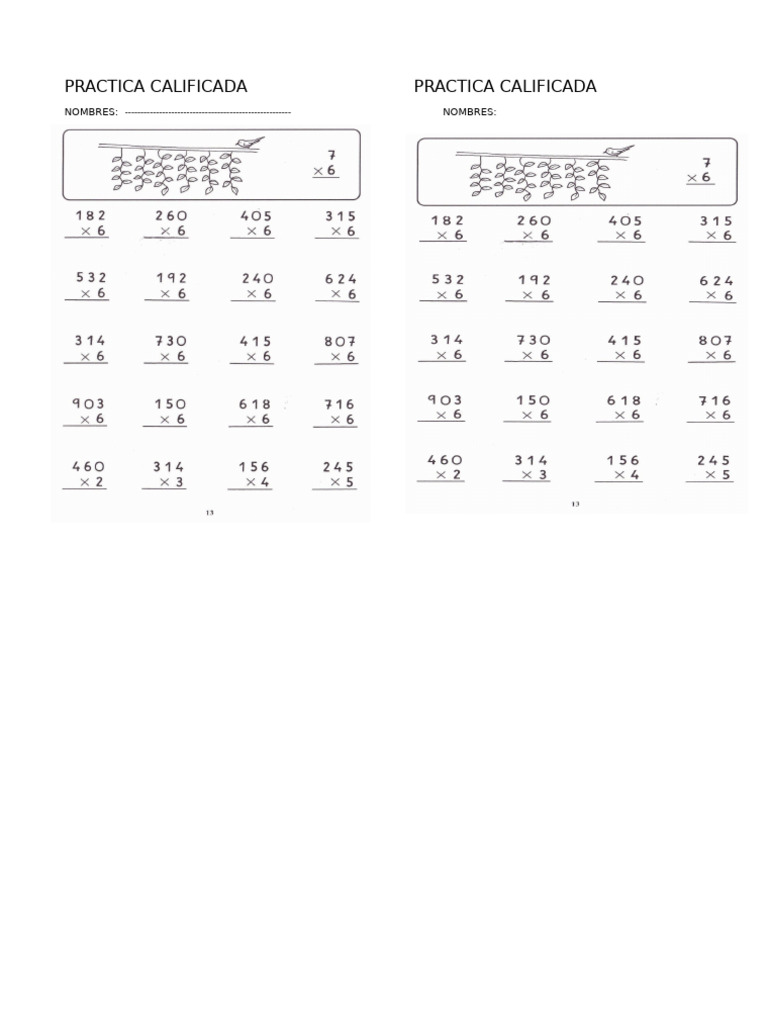 Practica Calificada de Multiplicacion | PDF