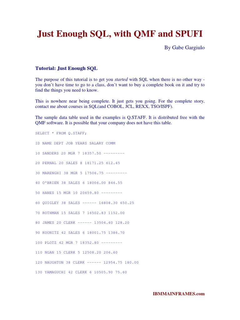 Just Enough SQL, With QMF and SPUFI | PDF | Sql | Table (Database)