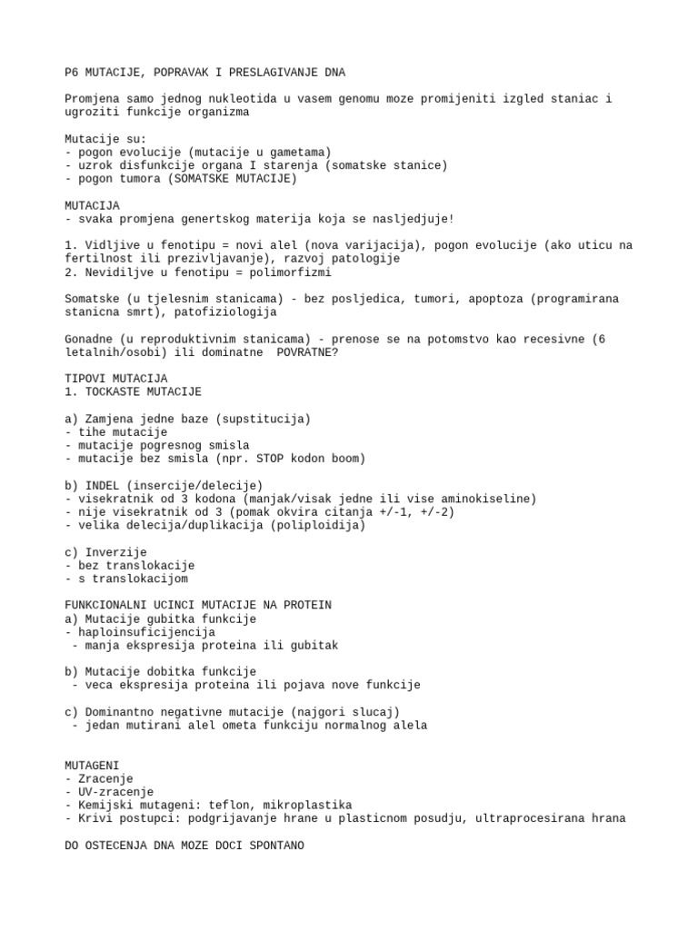 p6 Mutacije, Popravak I Preslagivan | PDF