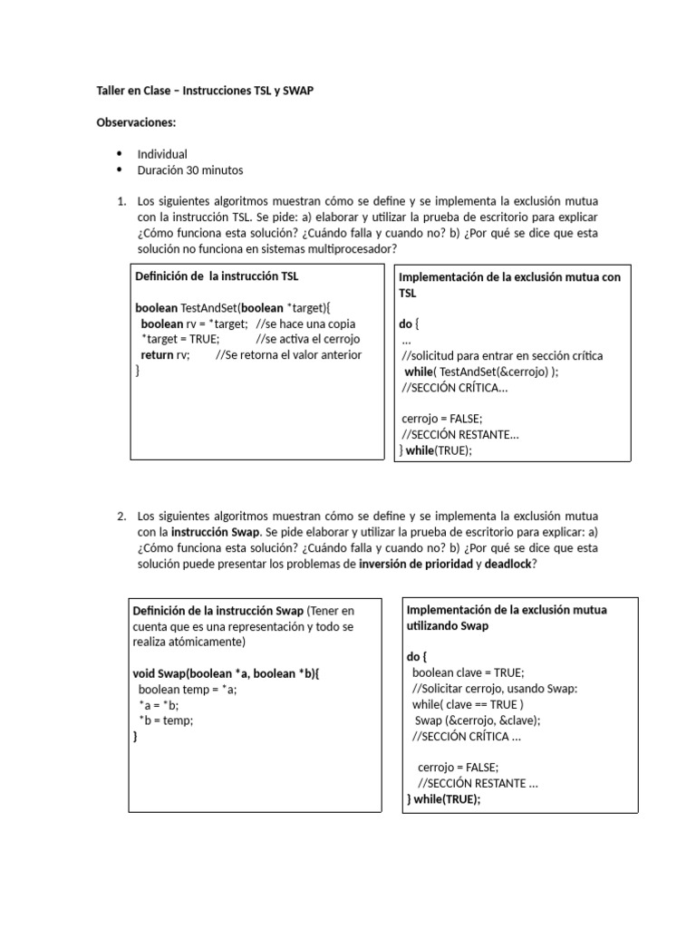 Taller en Clase - Instrucciones TSL y SWAP | PDF | Programación de computadoras | Ciencias de la ...