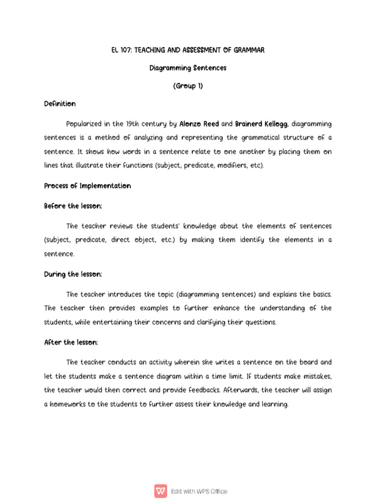Group 1 Diagramming Sentences | PDF