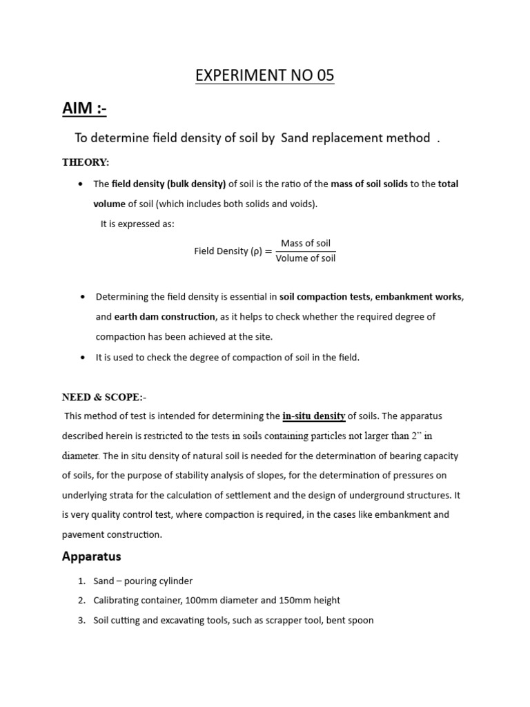 Soil Mechanics EXPERIMENT NO 05 | PDF | Density | Soil