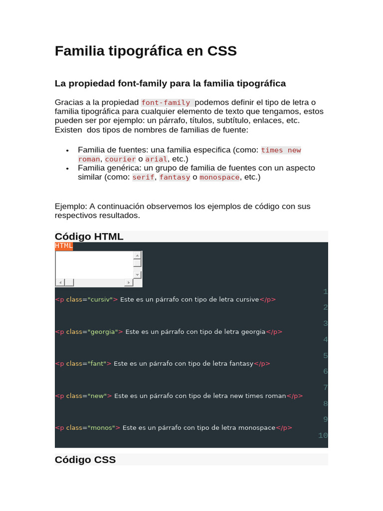 Tipos de font-family en CSS | PDF | Color | Tipografía