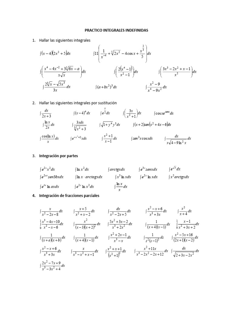 PRACTICO INTEGRALES (2) Hallar Las Siguientes Integrales Por ...