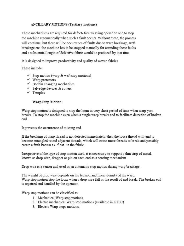 Lecturenote 1490791971ancillary Motions | PDF | Loom | Belt (Mechanical)
