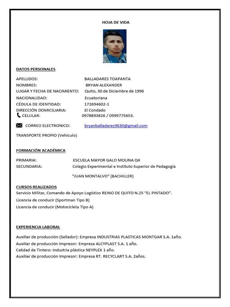 Cv Bryan Balladares t | PDF