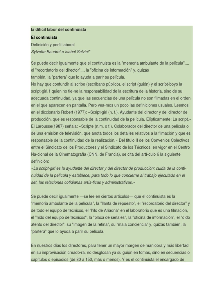 Continuista | PDF | Televisión | Cinematografía