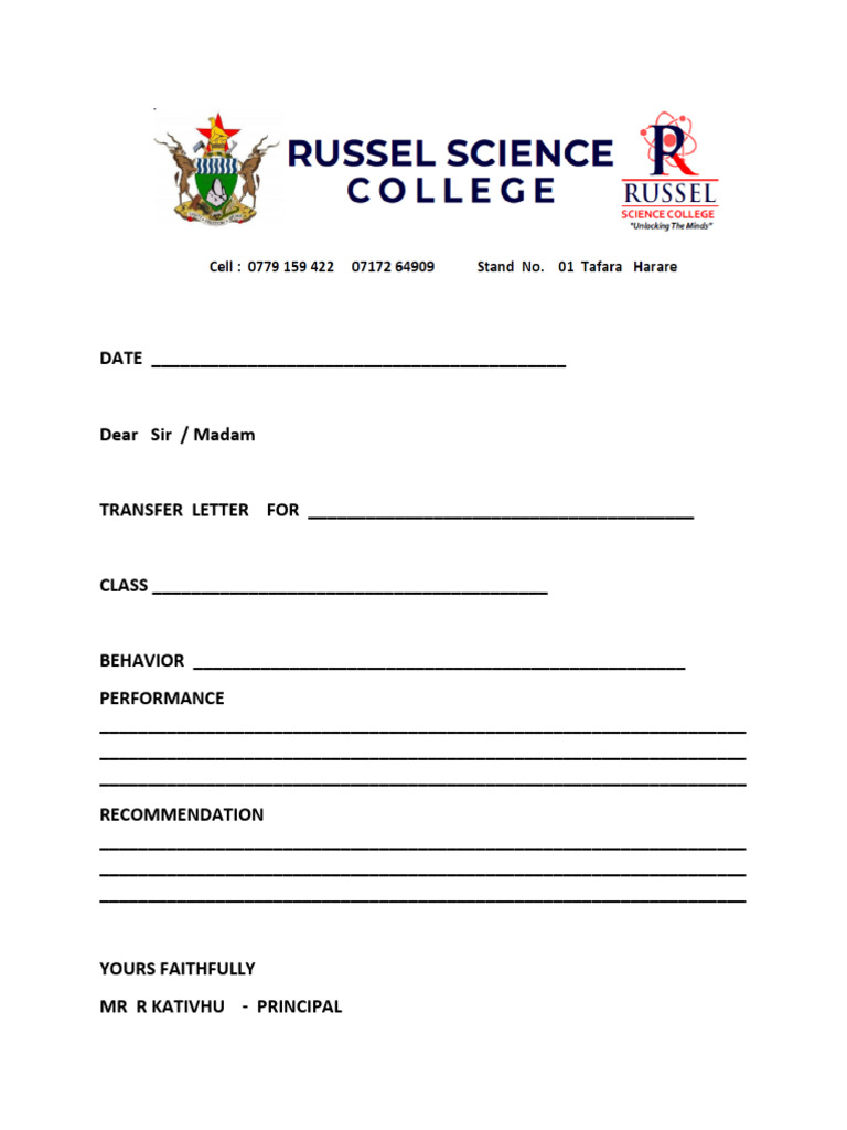 Student Transfer Letter Template | PDF