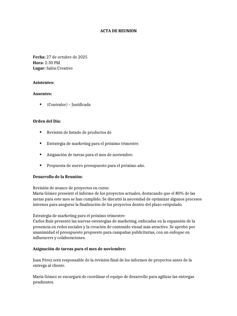 Acta de Reunion | PDF