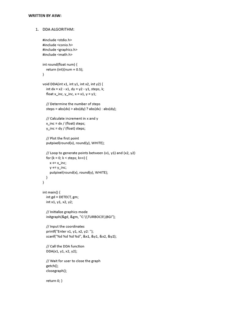 Dda Algorithm | PDF | Length | Area