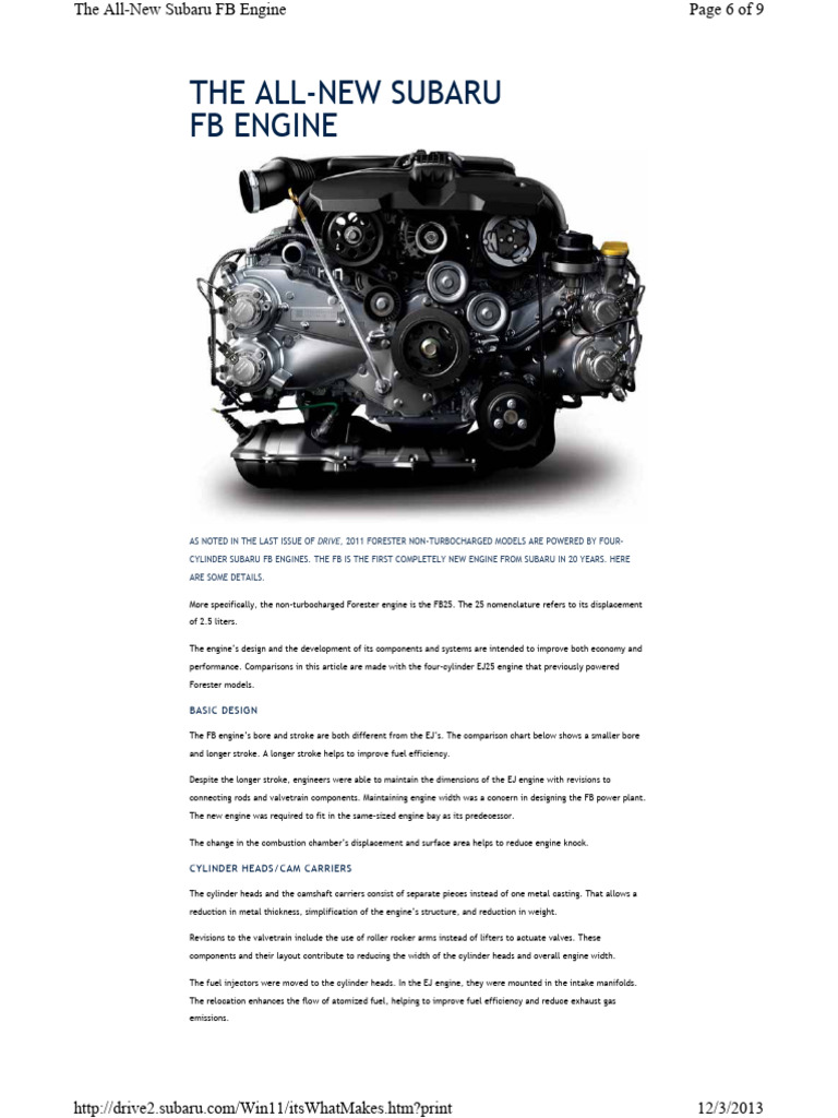 (Dohc) 2.5-Liter Fb Series Boxer Engine | PDF | Engines | Vehicle ...