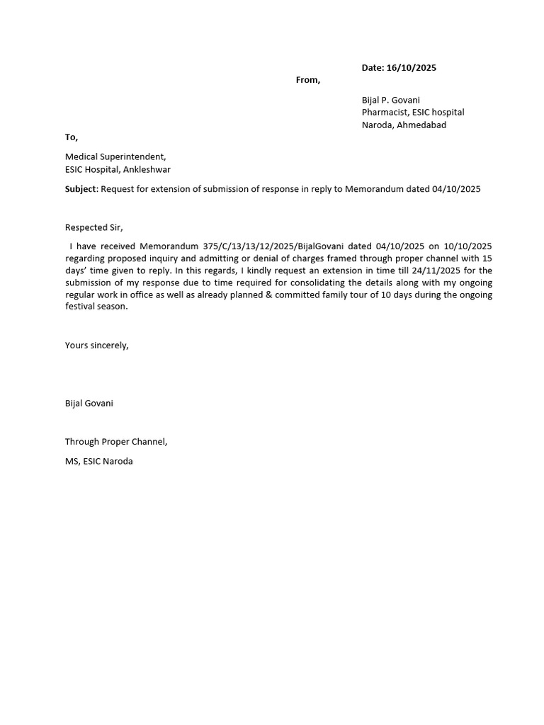 Request of Extension For Reply To Office Memorandum | PDF
