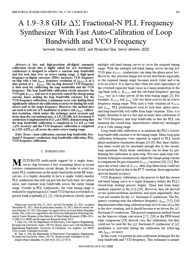 A 1.93.8 GHZ Delta Sigma Fractional-N PLL Frequency Synthesizer With ...