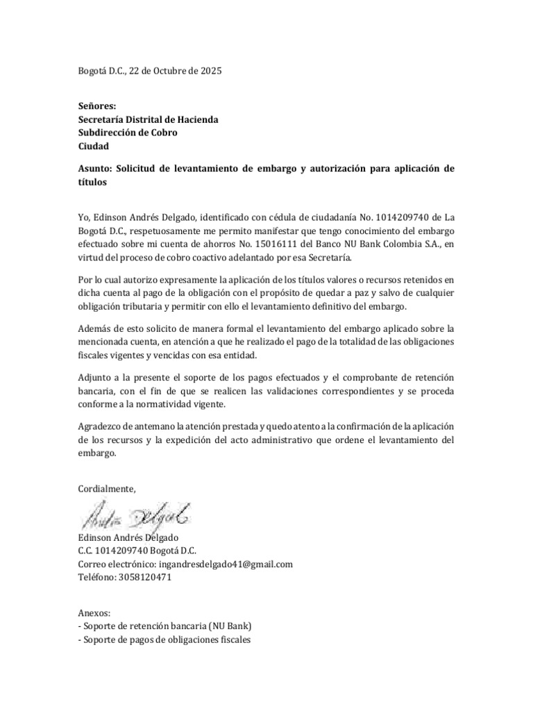 Levantamiento de Embargo y Aplicacion Titulos - Compressed - Compressed | PDF