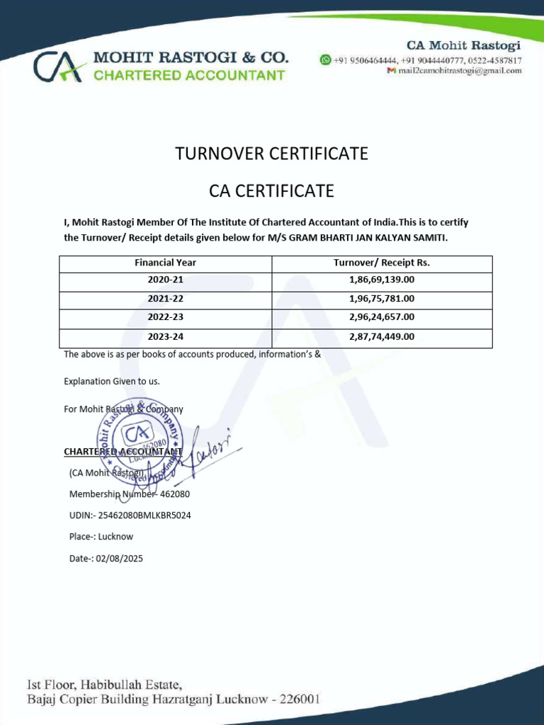 CA Certificate Turnover | PDF
