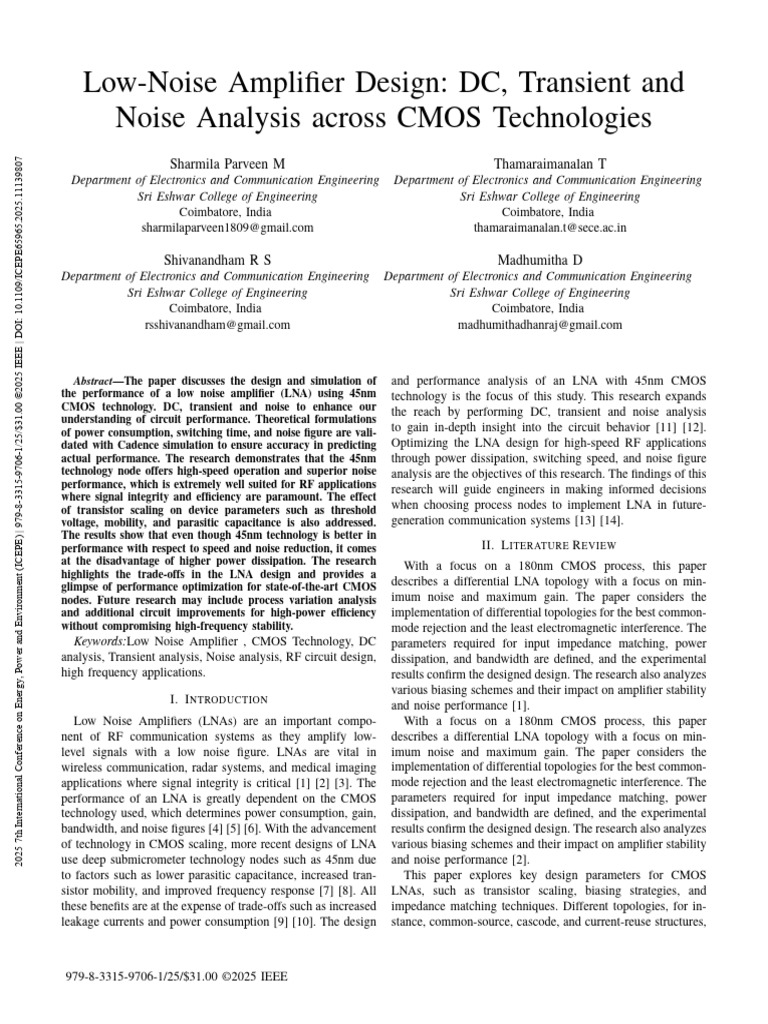 Low-Noise Amplifier Design in 45nm CMOS | PDF | Amplifier | Cmos
