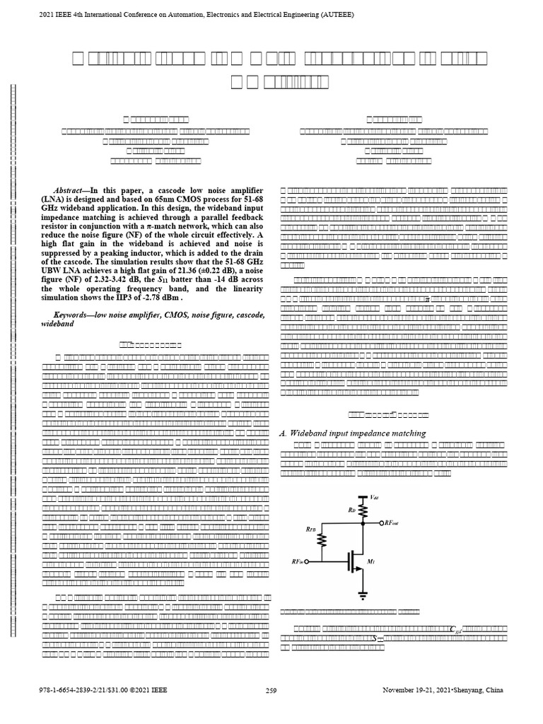 Design a 65nm CMOS Wideband Low Noise Amplifier | PDF | Amplifier | Electrical Impedance