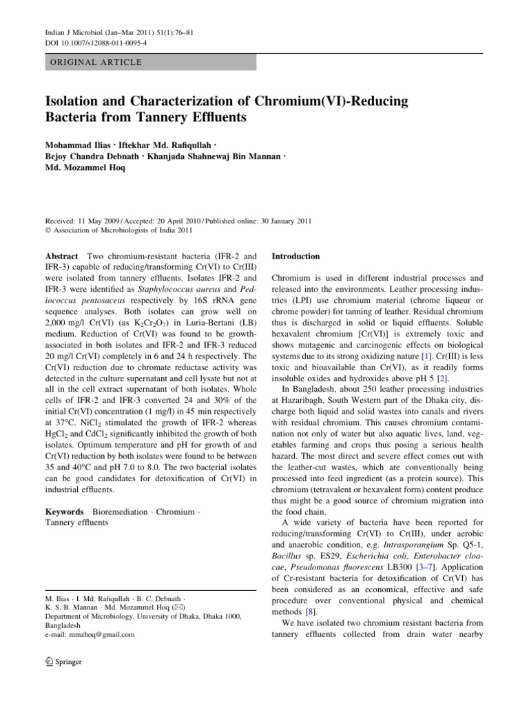 Chromium(VI) Reducing Bacteria from Tannery Effluents | PDF | Chromium ...
