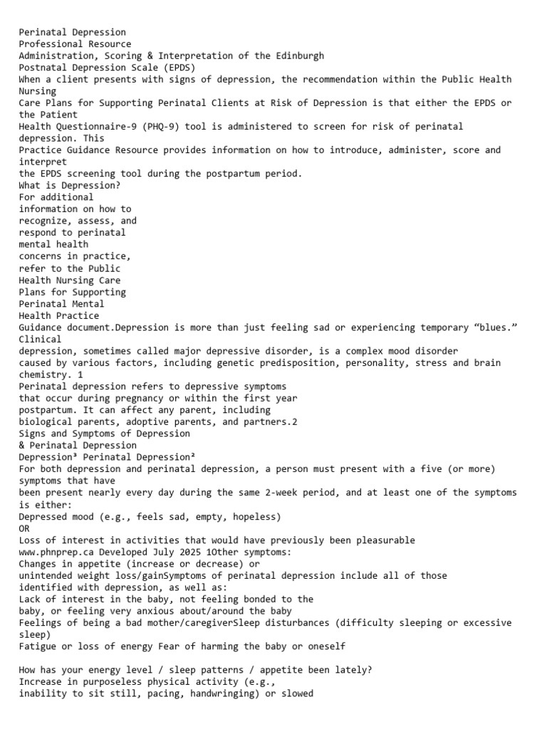 EPDS Guide for Perinatal Depression Screening | PDF | Major Depressive ...