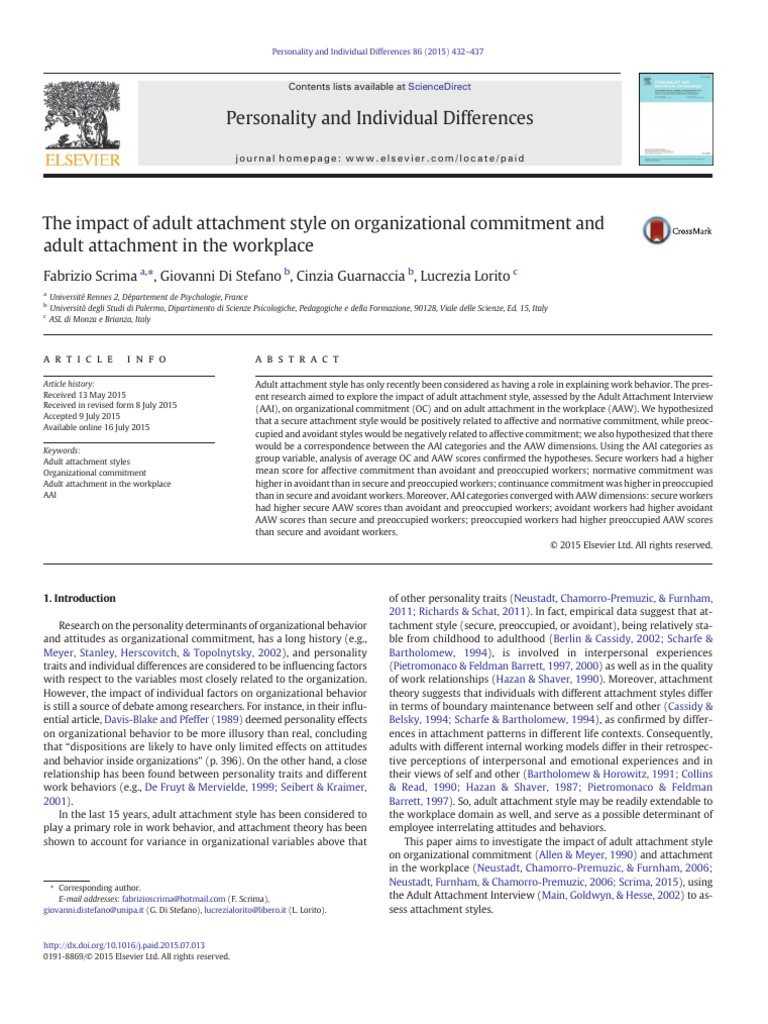 Adult Attachment and Workplace Commitment | PDF | Attachment Theory ...