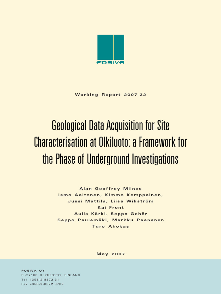 Geological Data Acquisition For Site Characterisation at Olkiluoto: A Framework For The Phase of ...