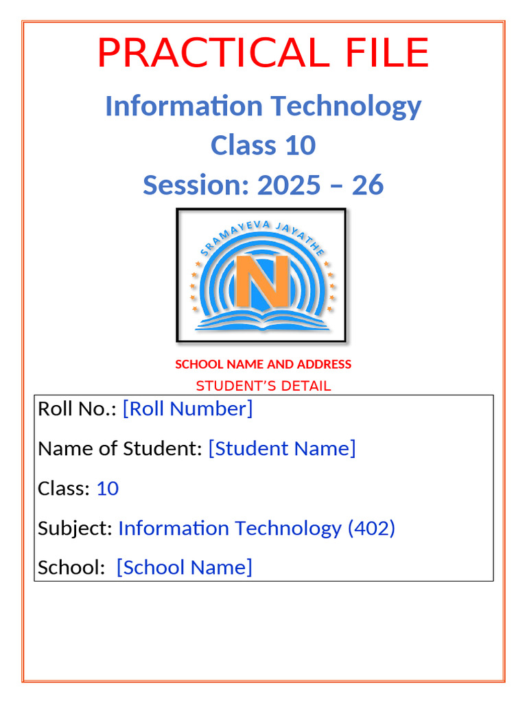Class 10 IT Practical File 2025-26 | PDF | Table (Database) | Databases