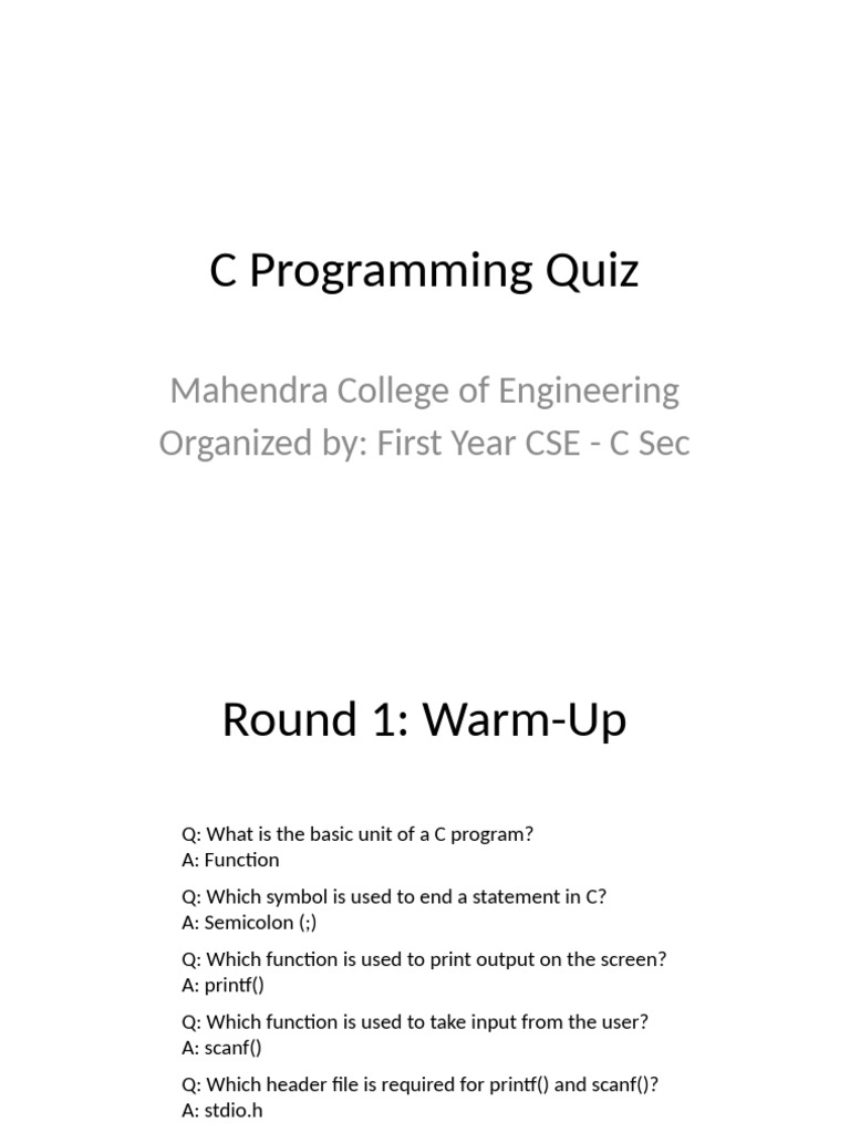 C Programming Quiz Mahendra College Animated | PDF | Programming Paradigms | Software