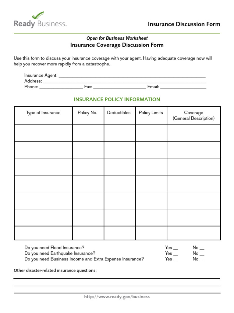 Business Insurance Discussion Form | PDF