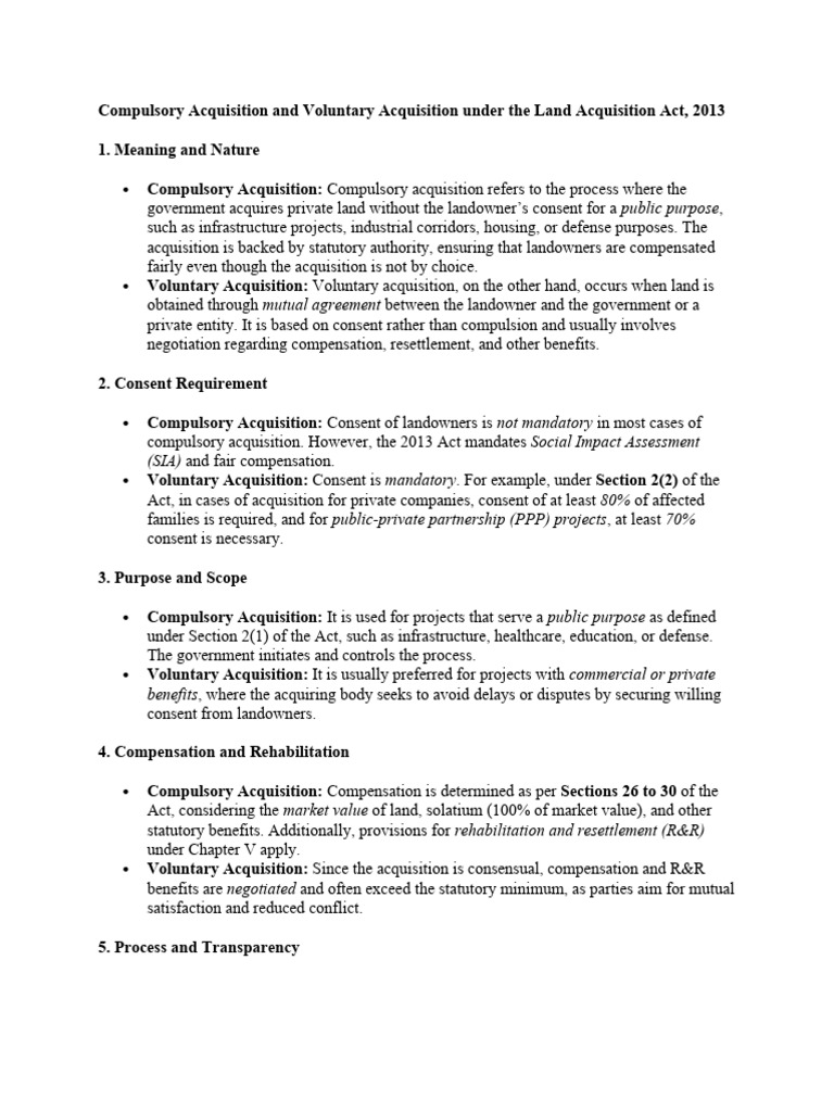 Voluntary vs Compulsory Land Acquisition | PDF | Eminent Domain | Economies