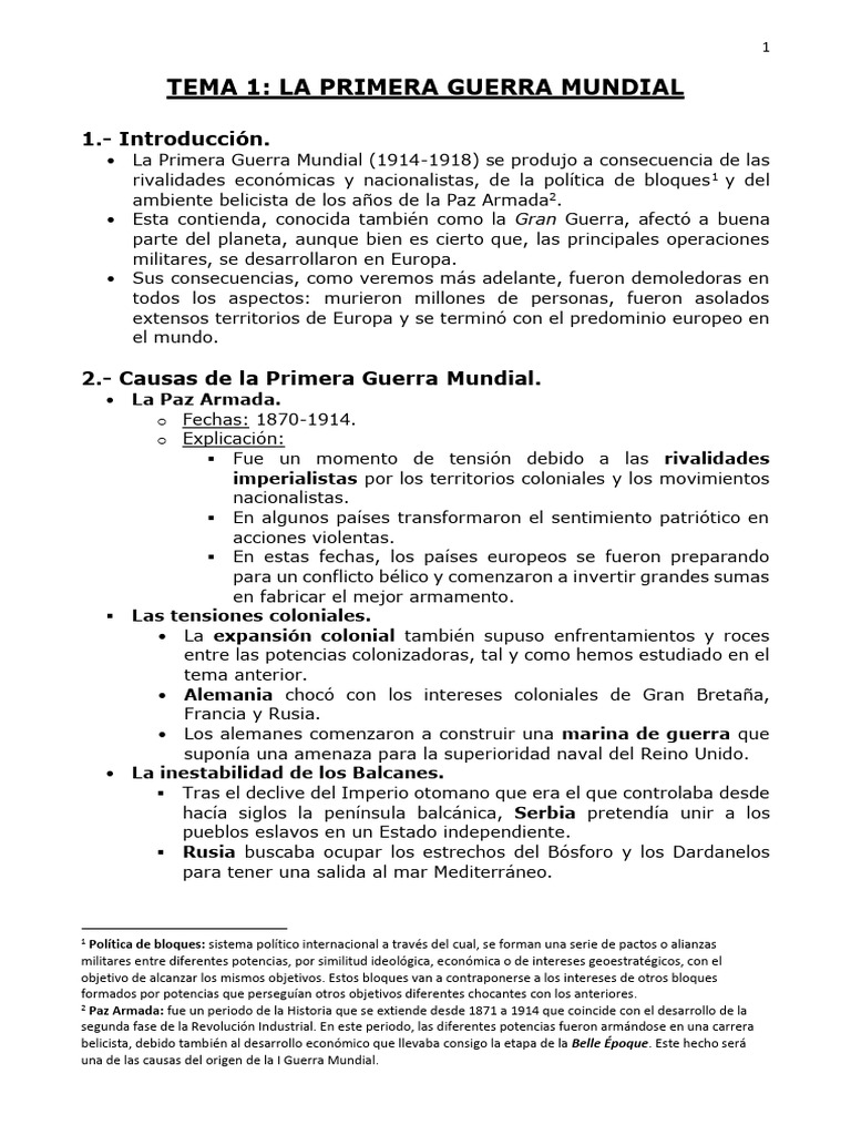Tema 1. La Primera Guerra Mundial | PDF | Primera Guerra Mundial ...