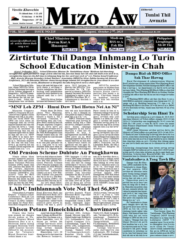 Mizo Aw 2nd October 2025 | PDF