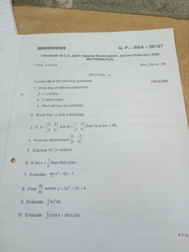 Maths Question 2025 Pdf