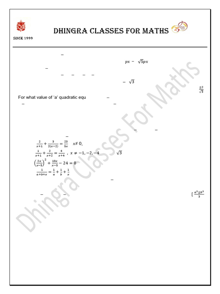 x Ws Ch-4 Quadratic Equations-1 | PDF | Area | Length