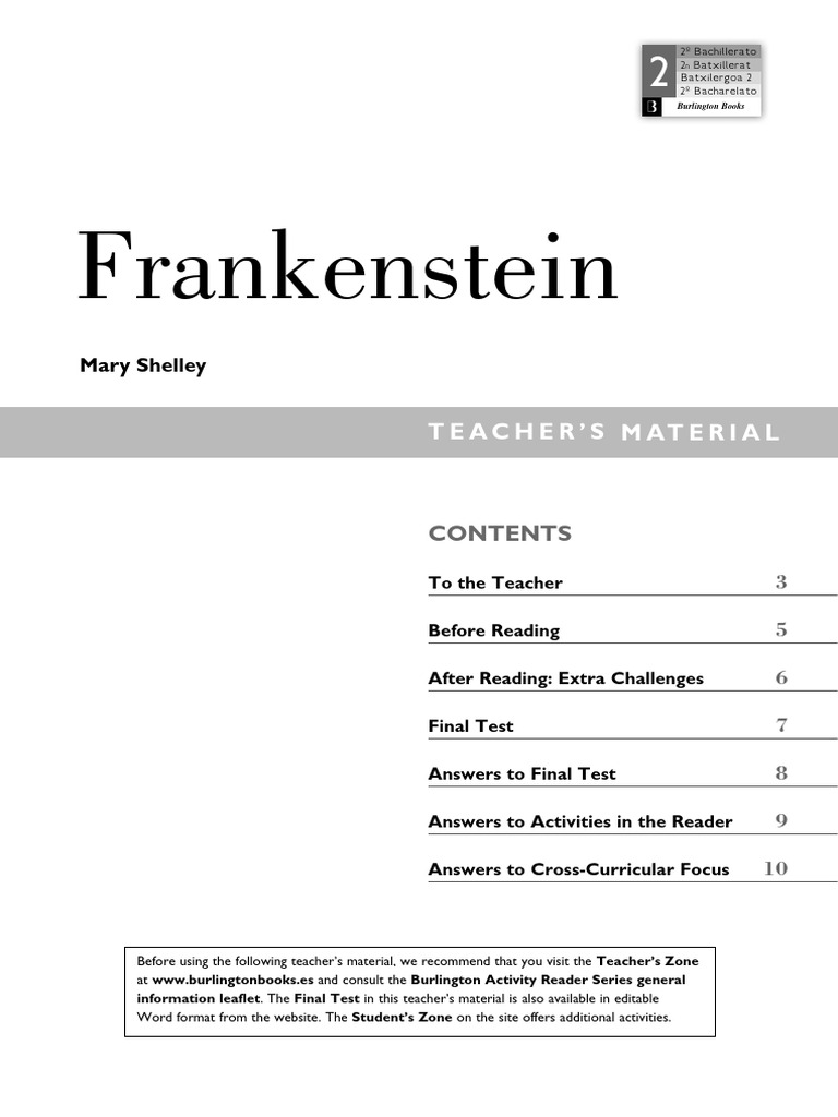 Teacher's Guide to Frankenstein Activities | PDF | Frankenstein | Mary ...