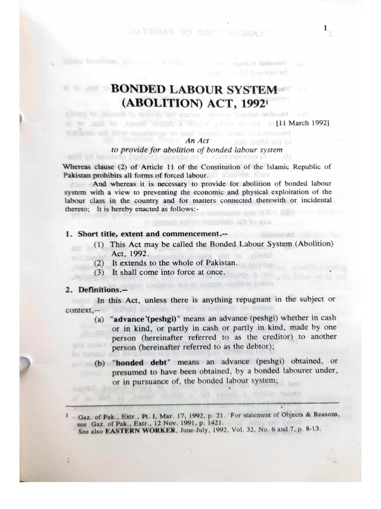 Bonded Labour Act, Rules & Funds | PDF