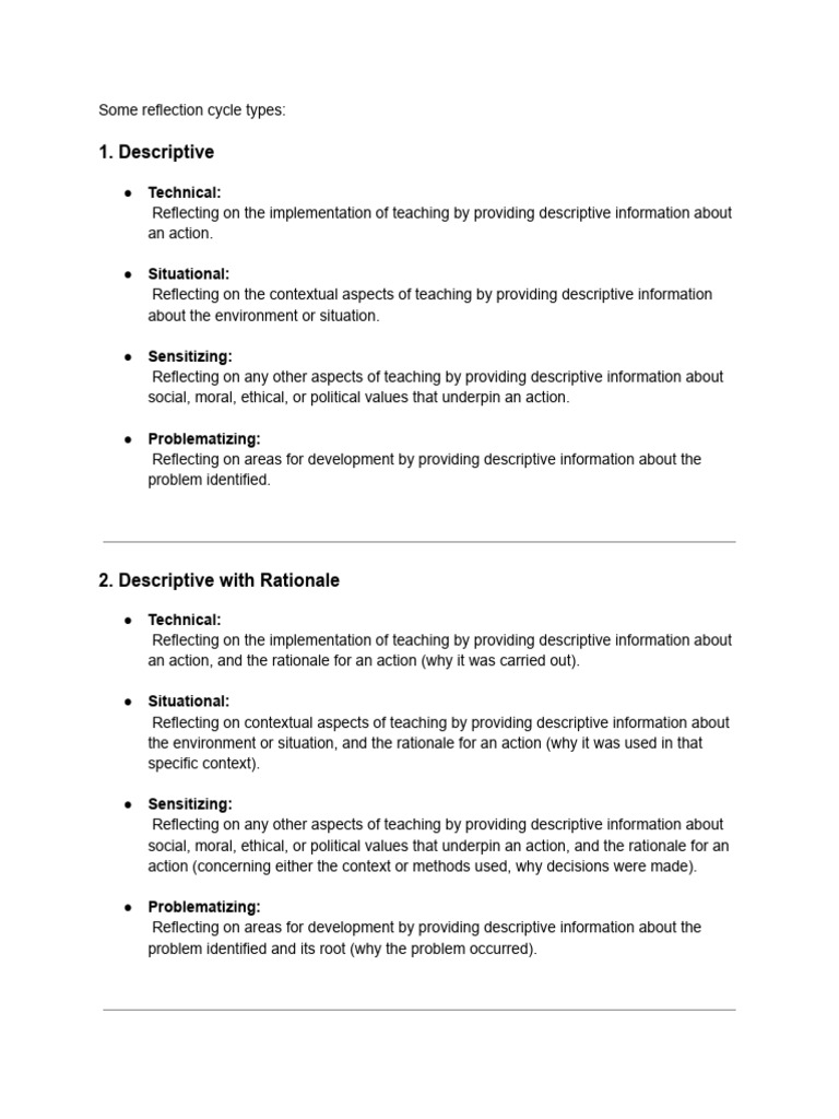 Types and Models of Reflective Practice | PDF | Experience | Reflective ...