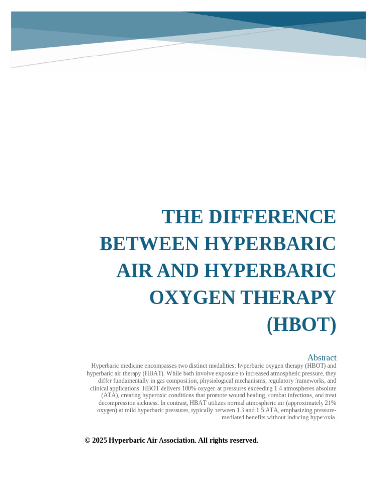 Physiological Differences Between HBOT and HBAT | PDF | Diseases And Disorders | Medicine