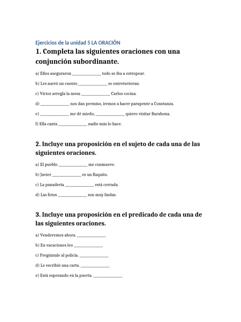 Ejercicios de gramática: oraciones y concordancia | PDF | Plural | Verbo