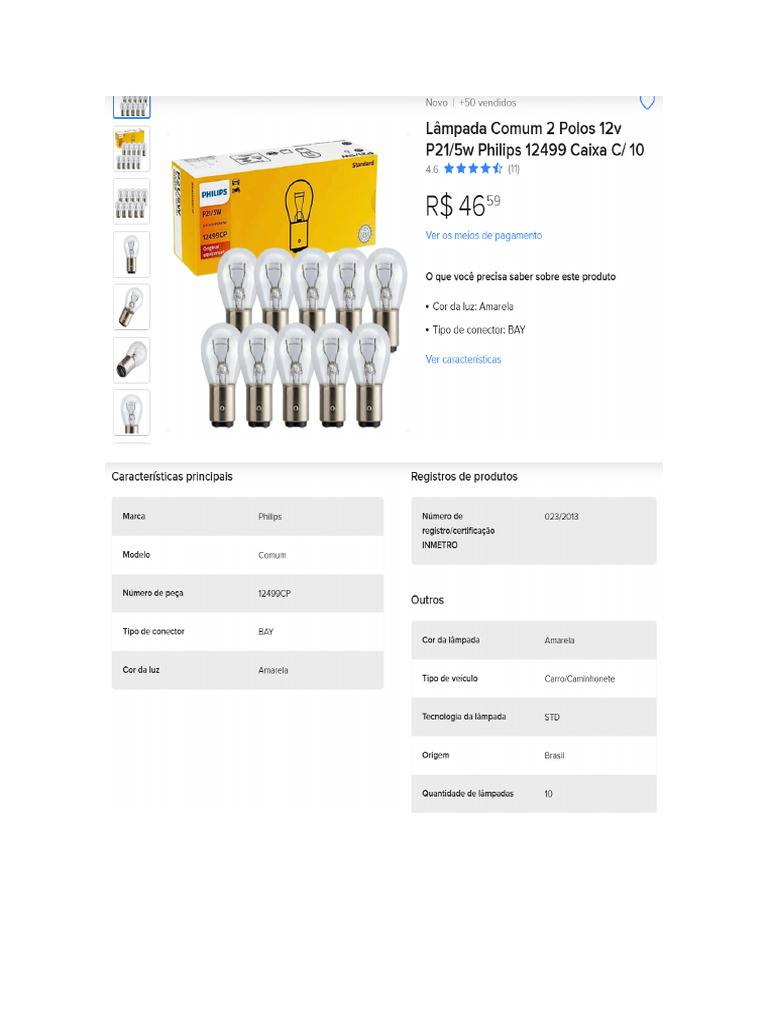 Lampada Philips P21-5W | PDF
