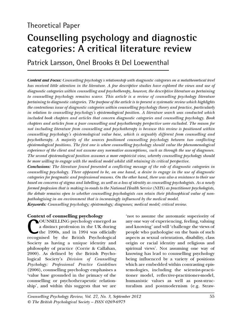 M6 Research Paper 1 - Counselling Psychology and Diagnostic Categories ...