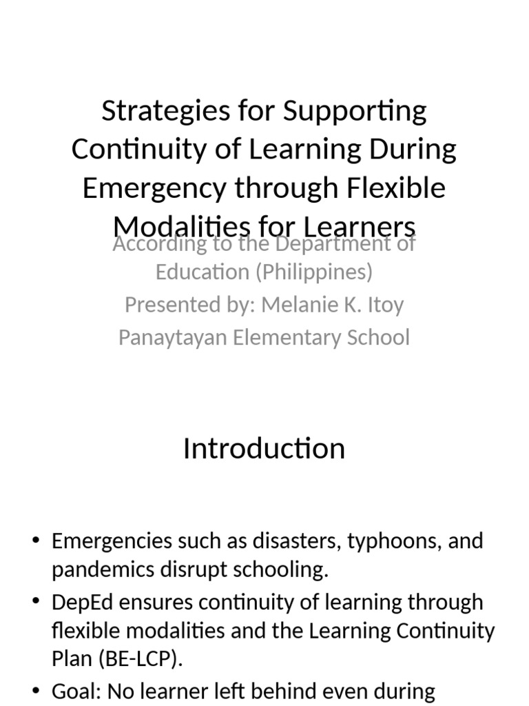 Continuity of Learning Strategies in Emergencies | PDF | Learning ...