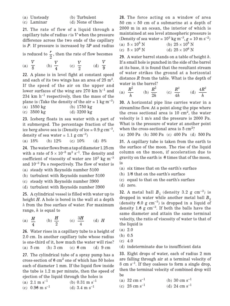 Mechanical Properties of Fluids Class Xi SQB v2 | PDF | Surface Tension ...