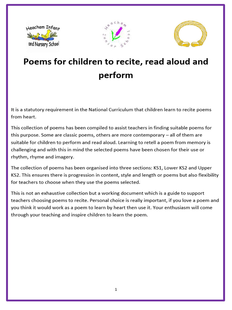 Poems For Children To Recite, Read Aloud and Perform | PDF | Poetry