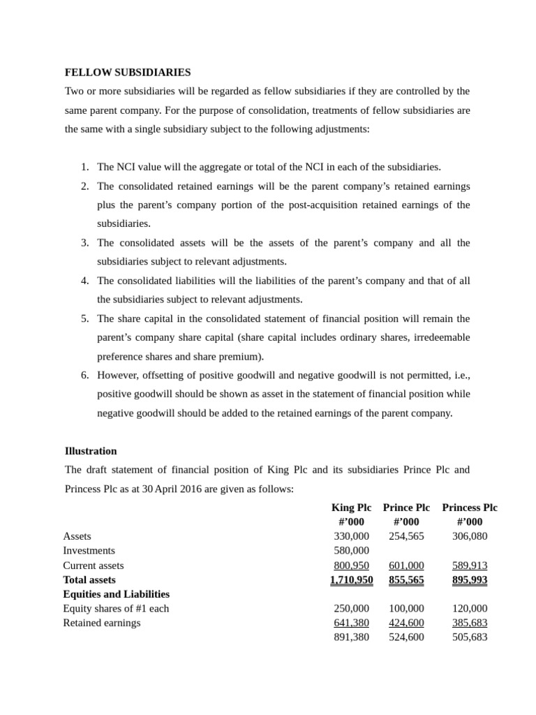 Consolidation of Fellow Subsidiaries Explained | PDF | Goodwill ...