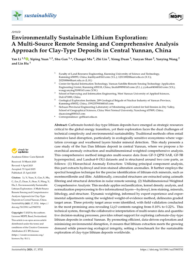 Environmentally Sustainable Lithium Exploration A | PDF | Lithium | Geology