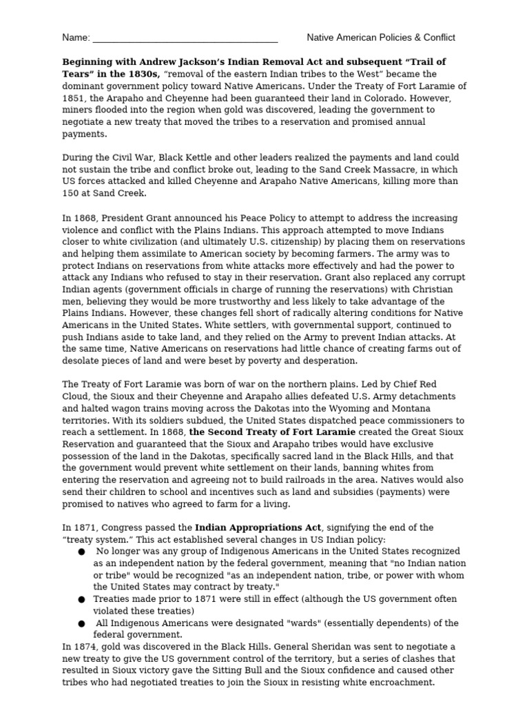 Native American Policies and Conflicts History | PDF | Sioux | Cheyenne