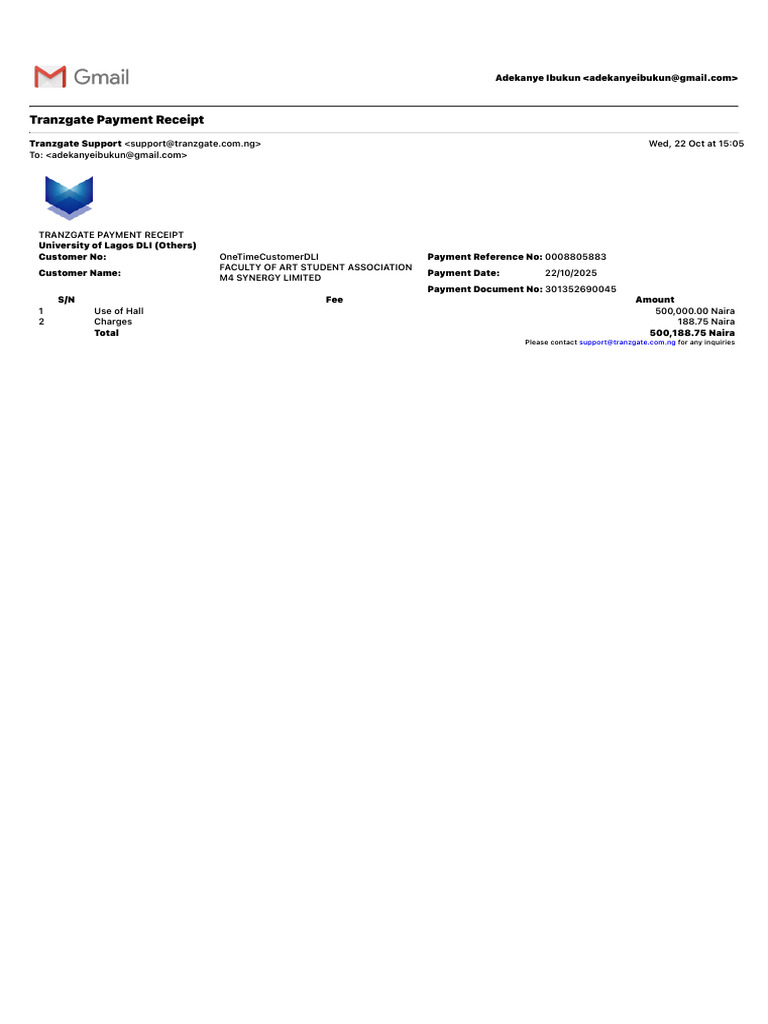 Dli Hall Payment Receipt | PDF